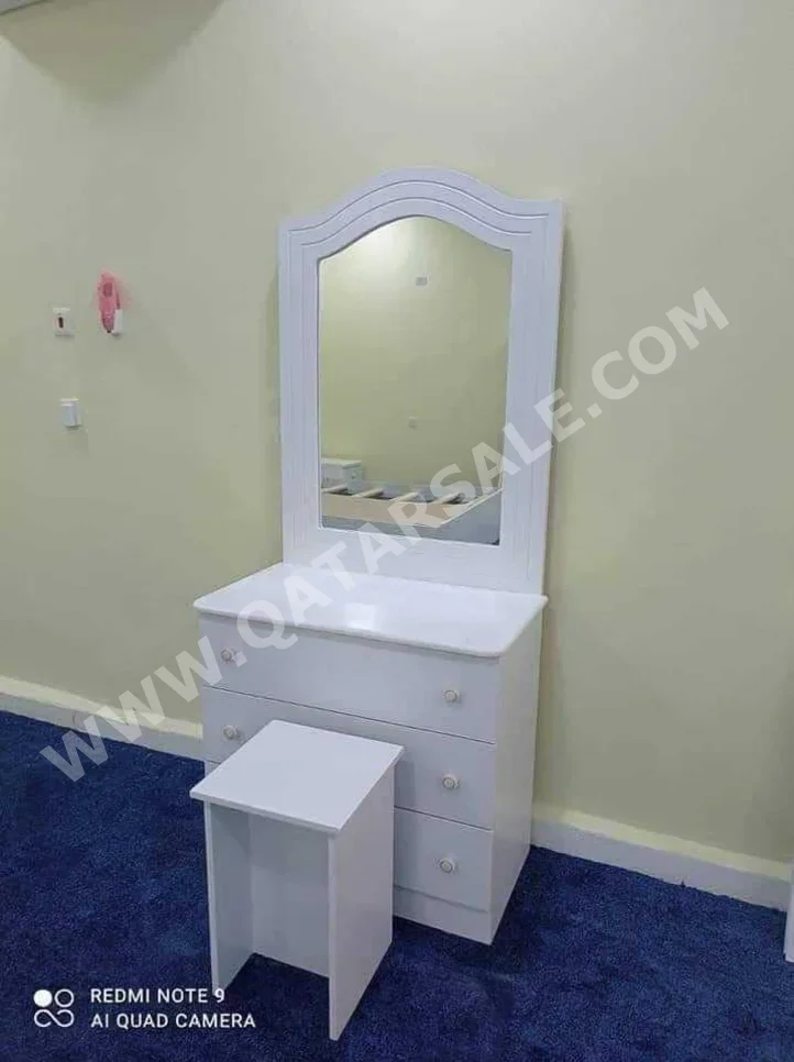 Wardrobes & Dressers - Doha Furniture - Dressing Table, Mirror, Chair & 2 Shelving Units - White ...